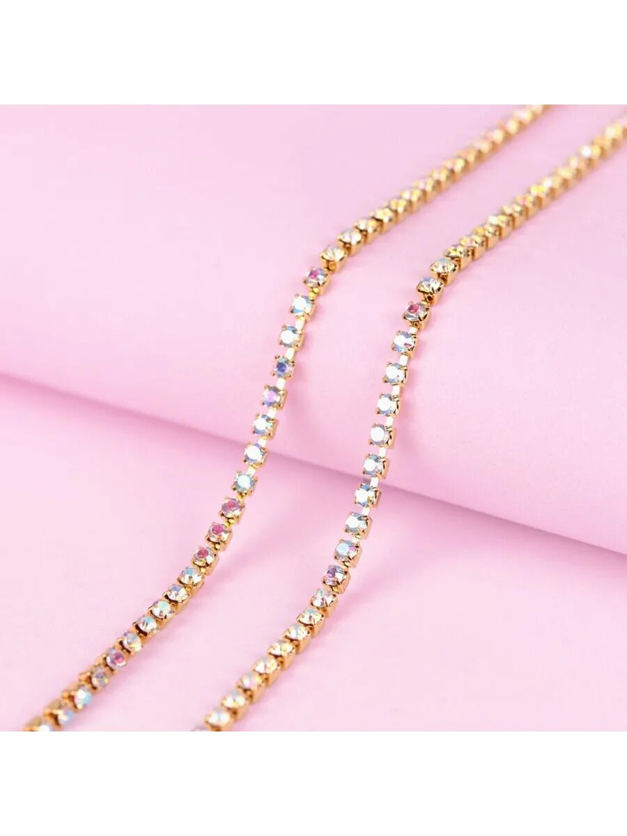 Цепь со стразами лента с голографией 2мм, 9м