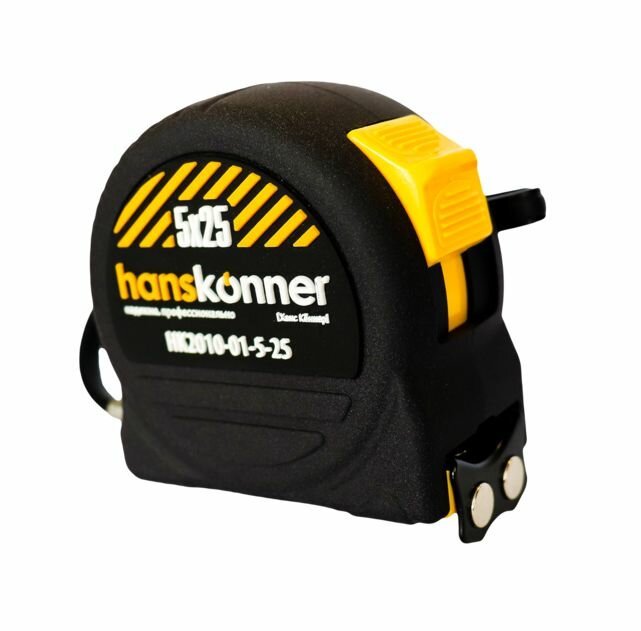 Рулетка 5x25мм, 2 стопа, корпус SoftTouch, супермощный магнит, Hanskonner HK2010-01-5-25