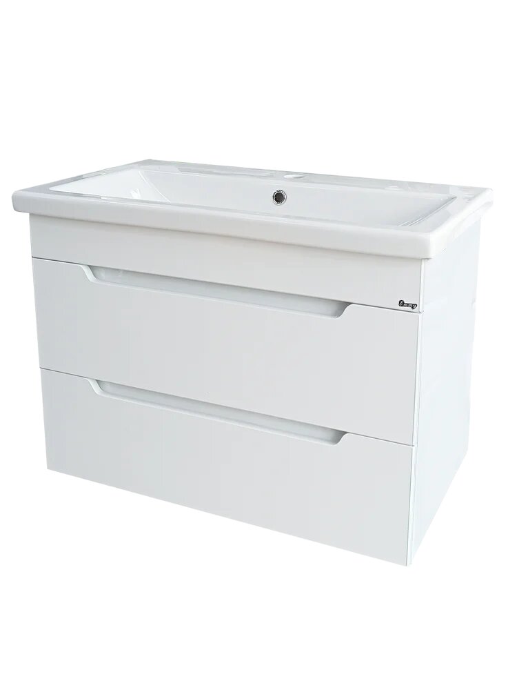 Тумба под раковину без столешницы Emmy Стоун 60 подвесная, белая, глянцевая, из МДФ, тумба для ванной, с ящиками, с доводчиками