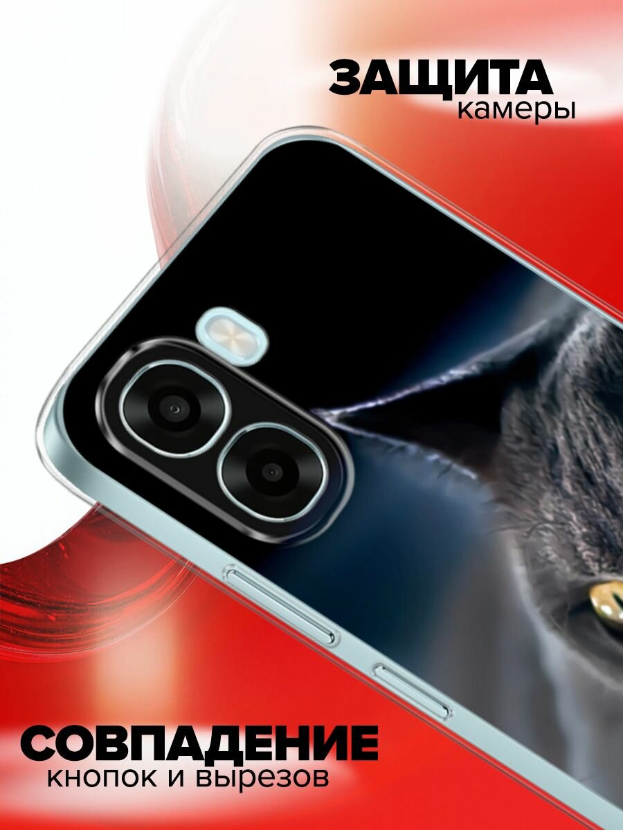 Силиконовый чехол на Oppo A6x / Оппо A6x с принтом Кот на кровати — фото 1