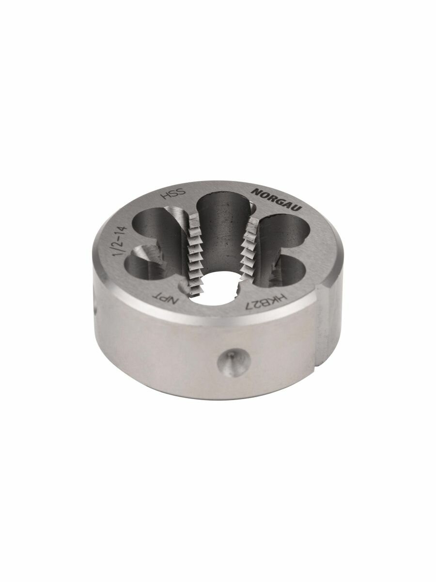 Плашка NPT 1/2х14 дюйма, диаметр 45 мм NORGAU Industrial для обработки конической резьбы с углом 60, по DIN223, HSS, Form B