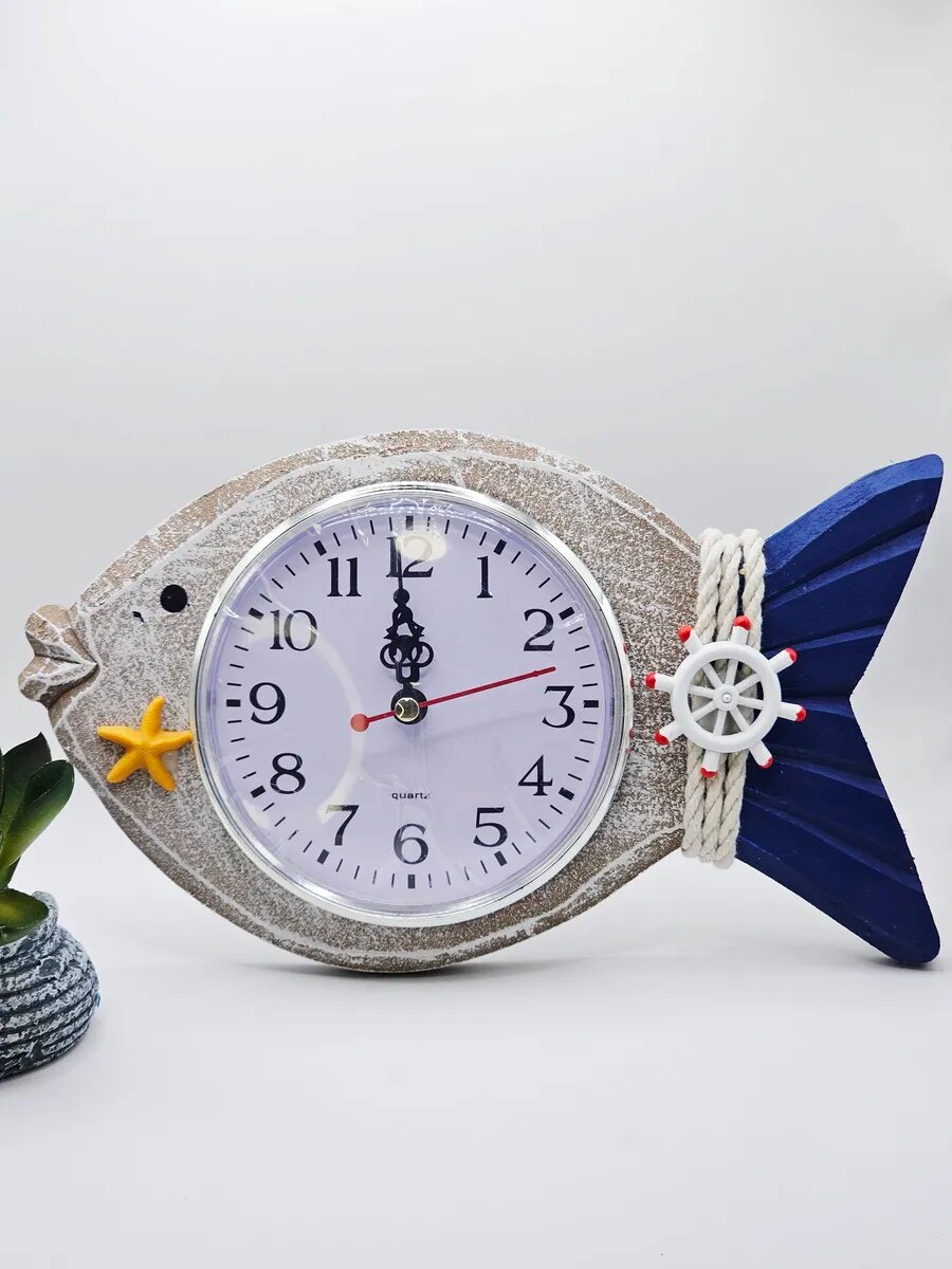 Часы настольные рыба морской стиль 13×23 см