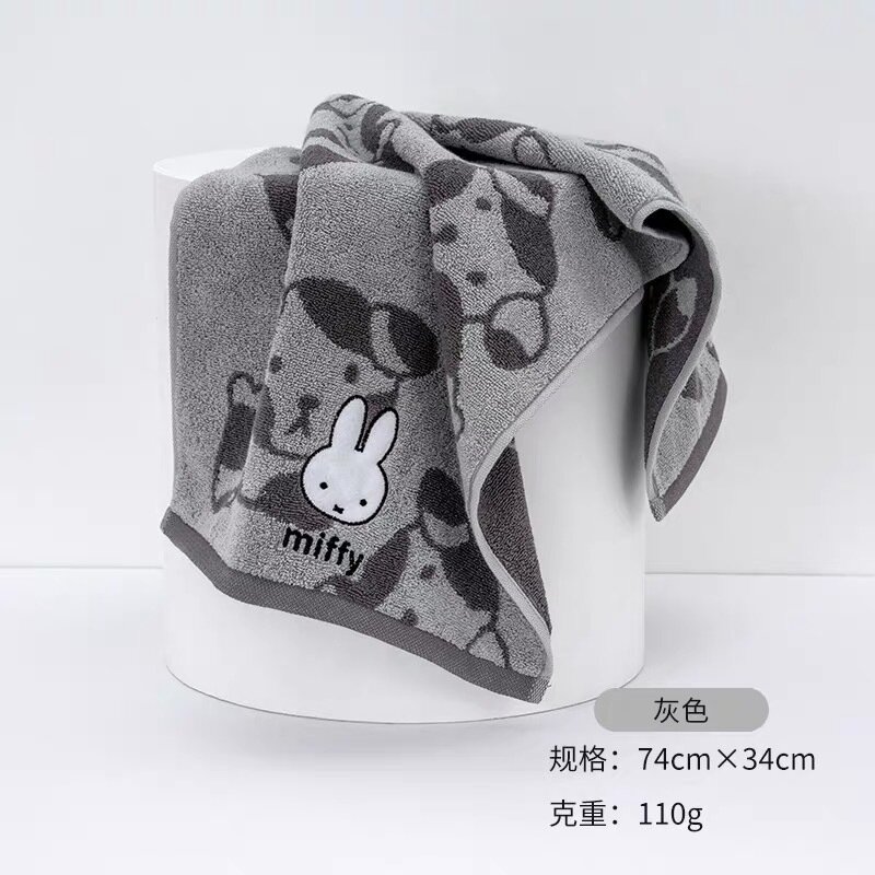 Полотенце KING SHORE из чистого хлопка Miffy коллаборация домашнее утолщенное 74x34 см быстросохнущее Цвет：СерыйРазмер