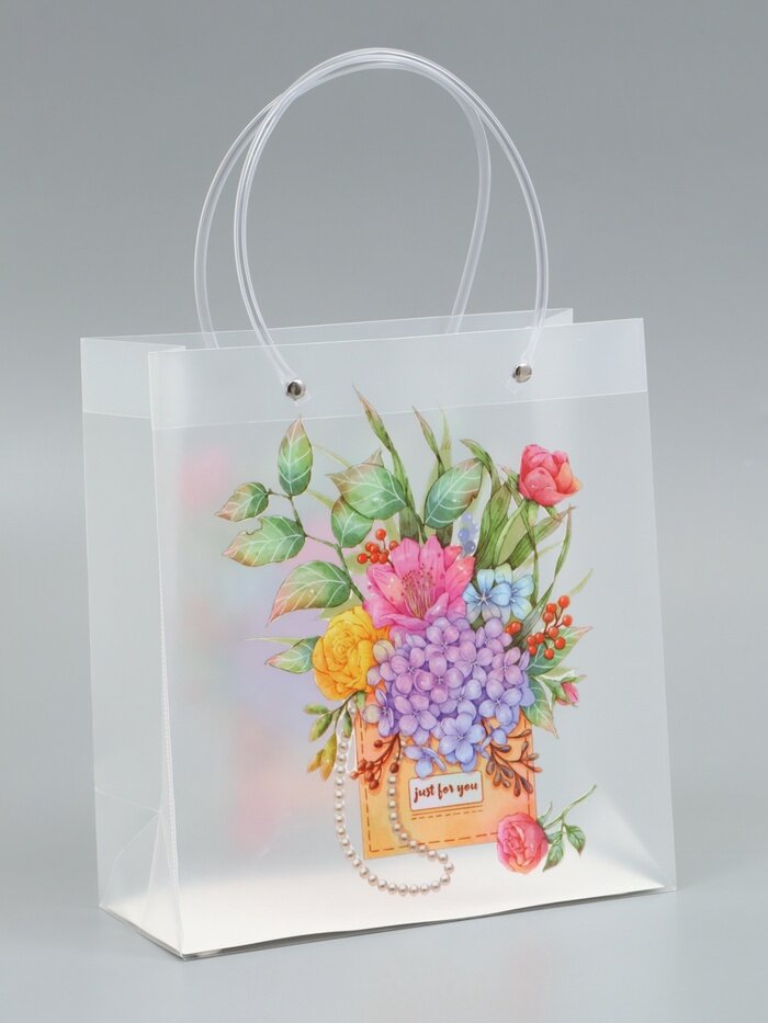 Пакет подарочный прозрачный «Букет цветов», 22×10×24 см