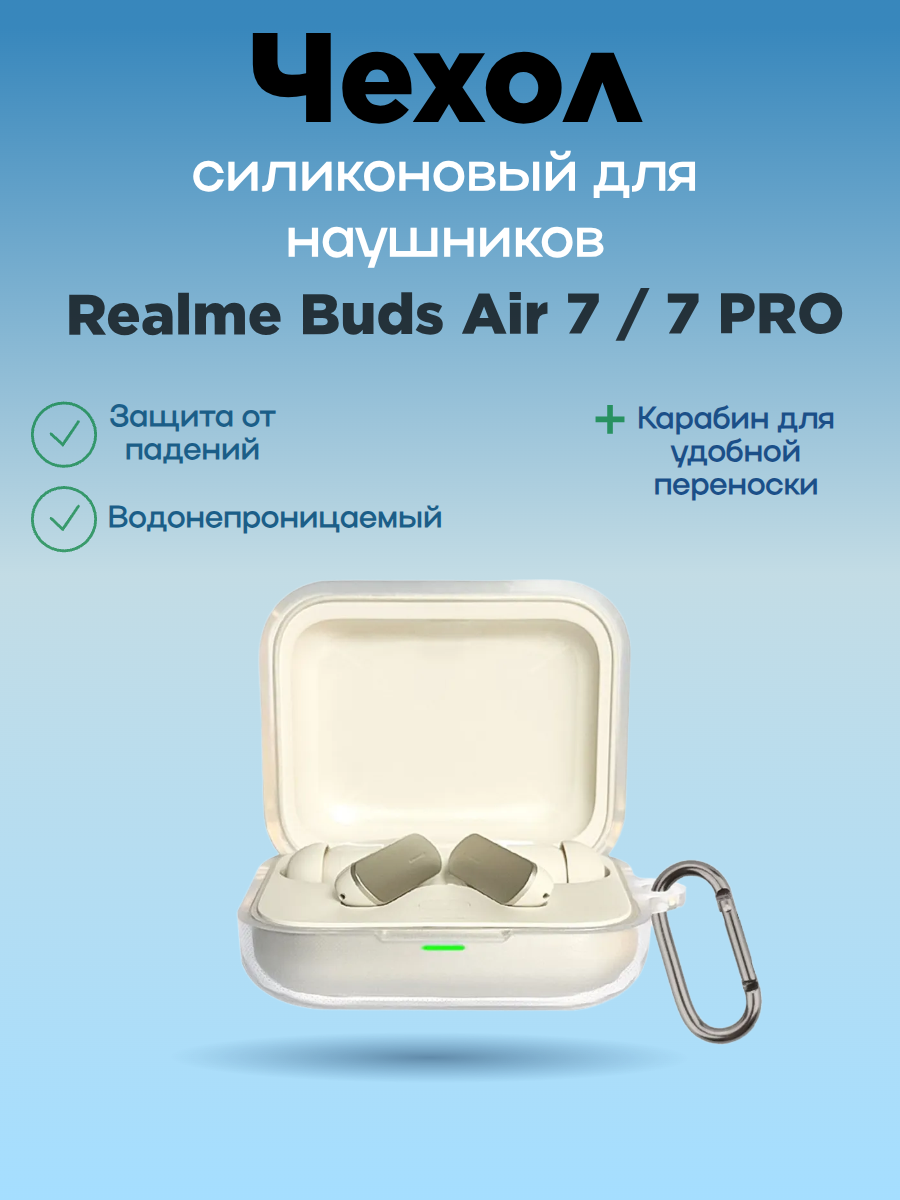 Чехол для наушников Realme Buds Air 7, 7 PRO, силиконовый , противоударный, прозрачный