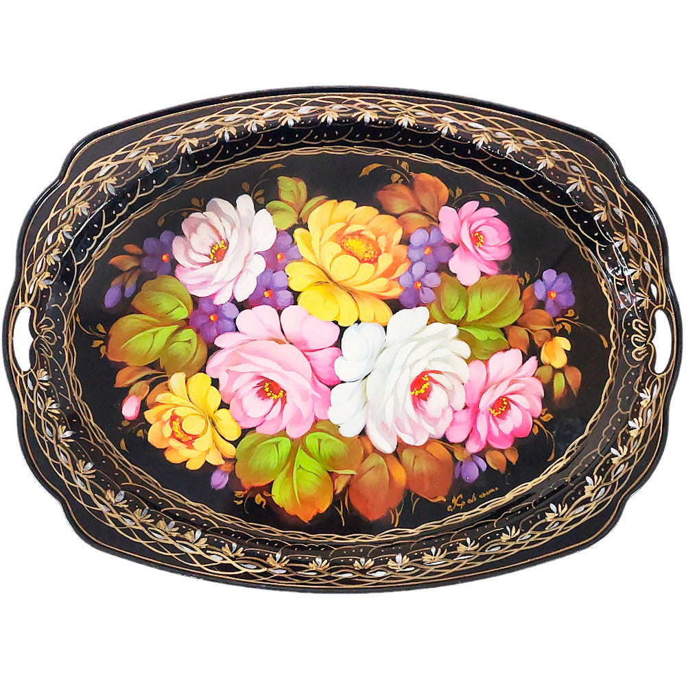 Поднос металлический, овальный, "Цветовая гамма", жостово 40/30см.