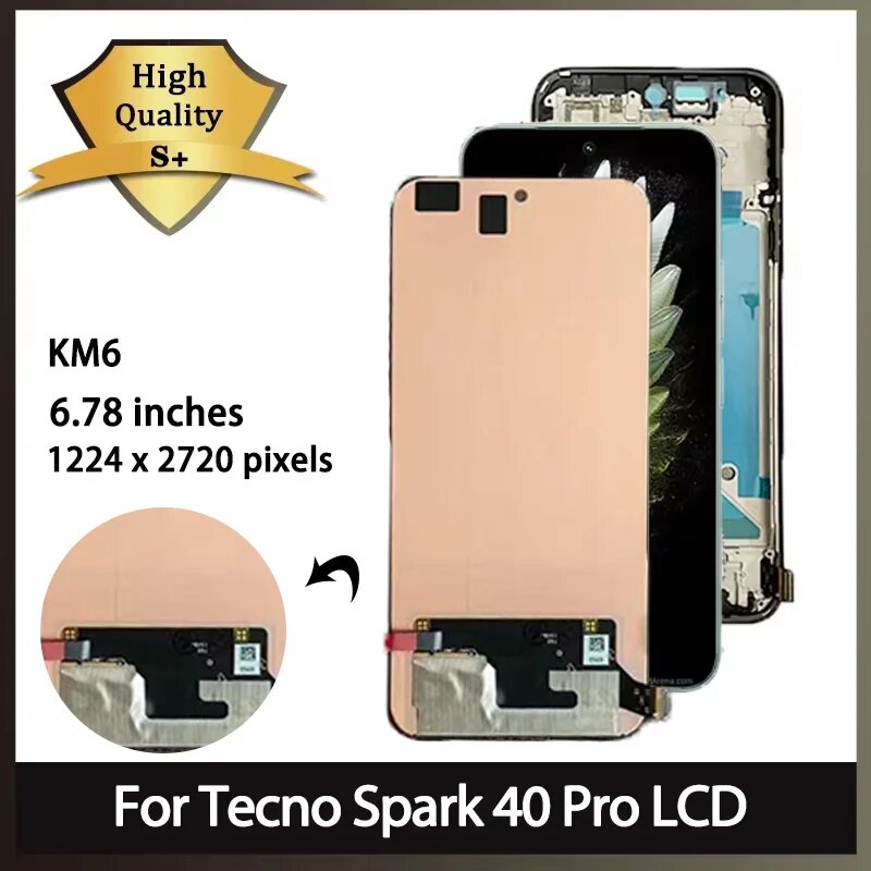 6,78 "AMOLED 144 Гц для Tecno Spark 40 Pro ЖК-дисплей с цифровым преобразователем Ori With Frame