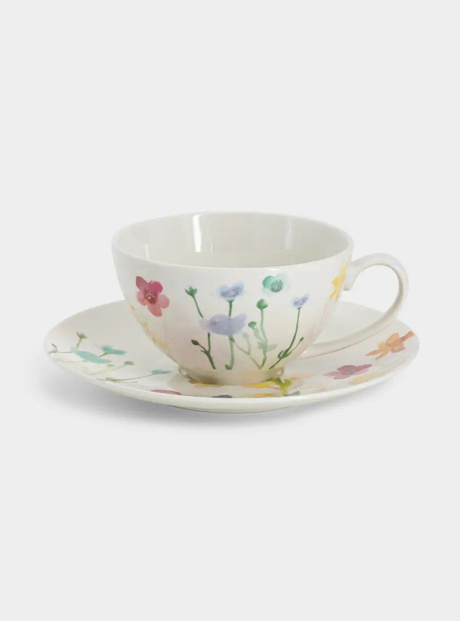 Чашка с блюдцем, 400 мл, Лесные цветы