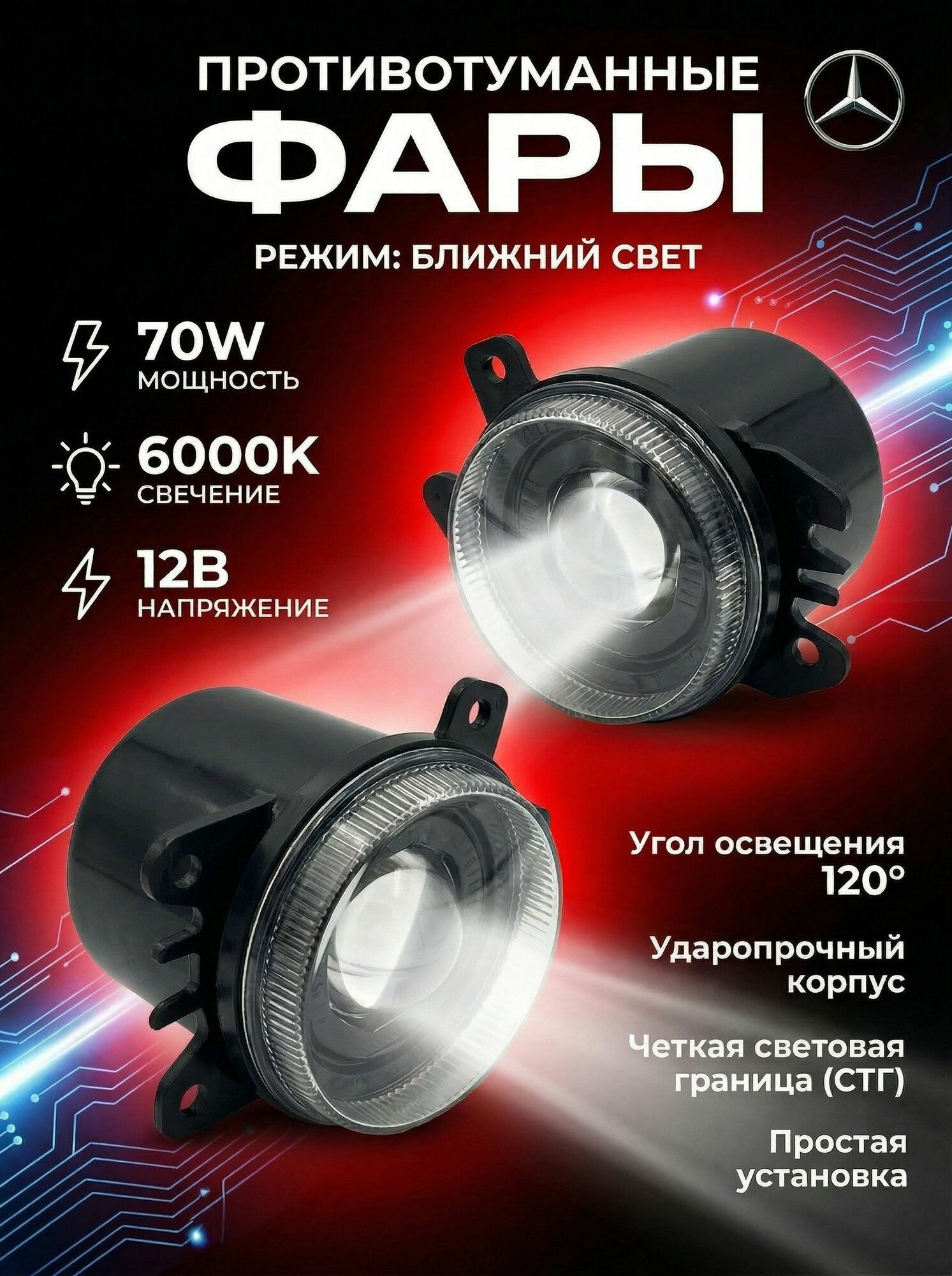 Противотуманные светодиодные фары для Mercedes E W212 / S212 / C207 / A207 (2013-2016) Мерседес 212 - LED ПТФ с линзой