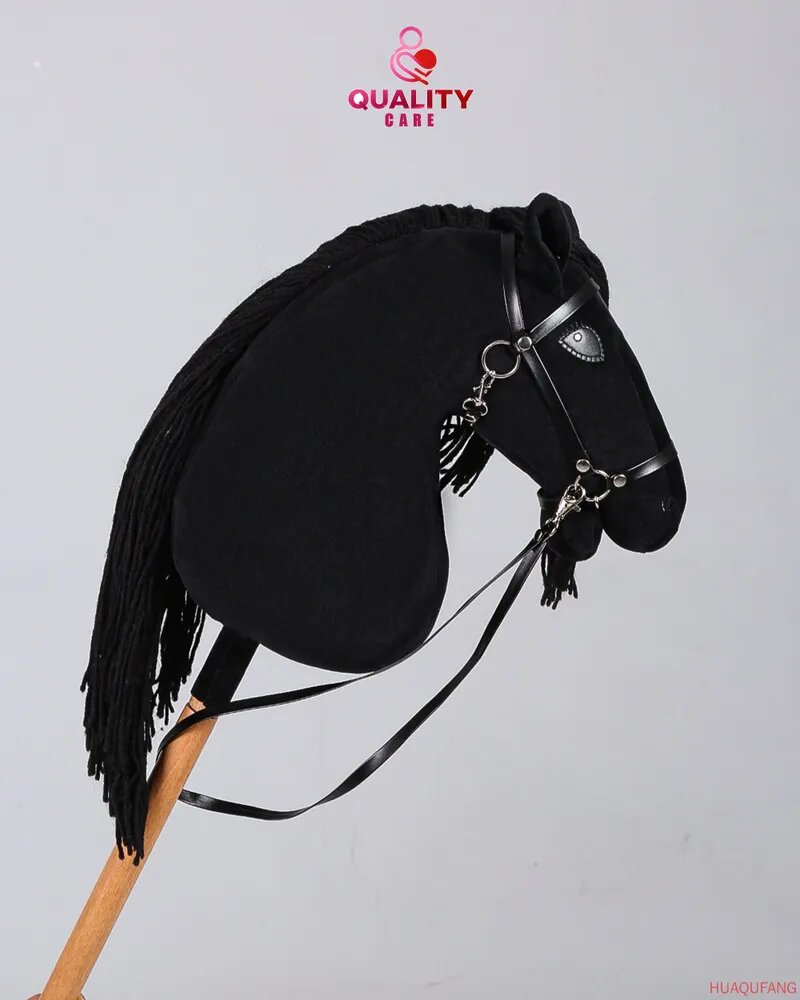 Хоббихорс, 80 см, черная, из плюша и дерева, для детей