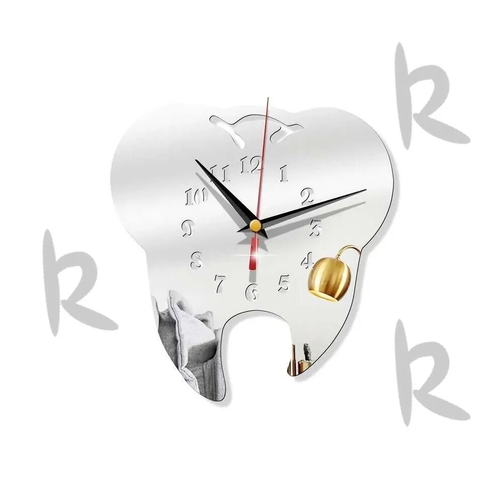 Настенные часы в форме зуба, зеркальные настенные часы, бесшумные настенные часы