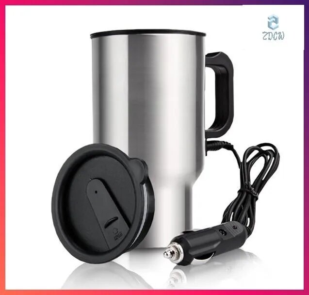 Кипятильник автомобильный, кружка с подогревом от прикуривателя, 450 мл, 12В, нержавеющая сталь