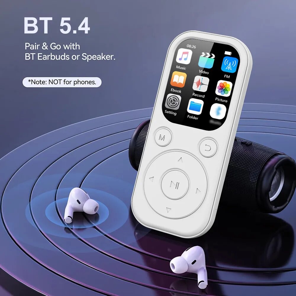 MP3-плеер с экраном, белый пластиковый корпус, Bluetooth, MicroSD, воспроизведение изображений — фото 1