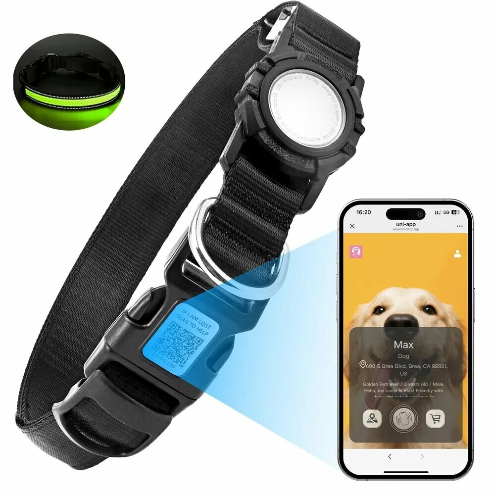 Умный водонепроницаемый ошейник с подсветкой и GPS-трекером для собак