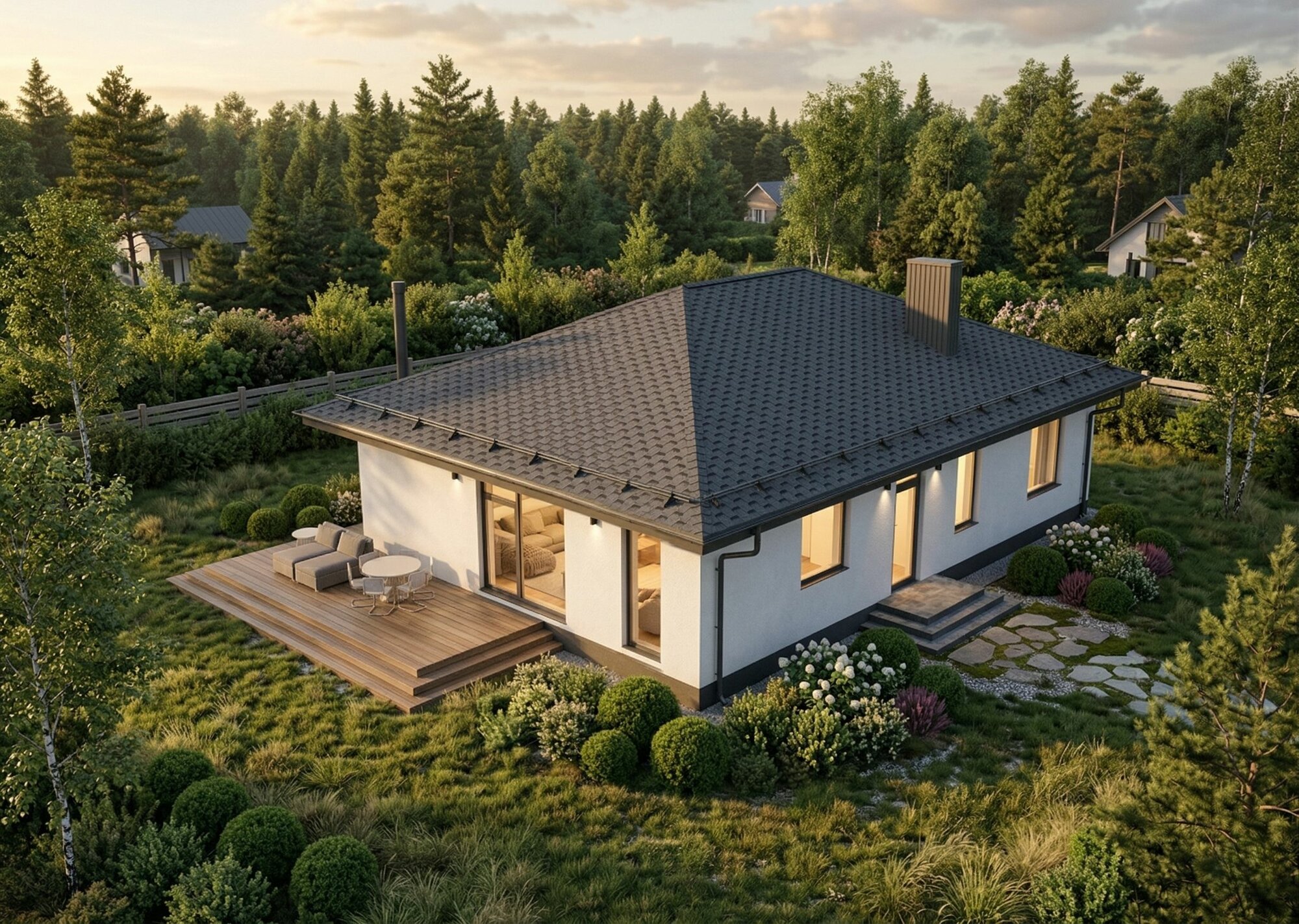 Готовый проект дома из газобетона 120 м. кв с террасой в один этаж (Раздел Архитектура)