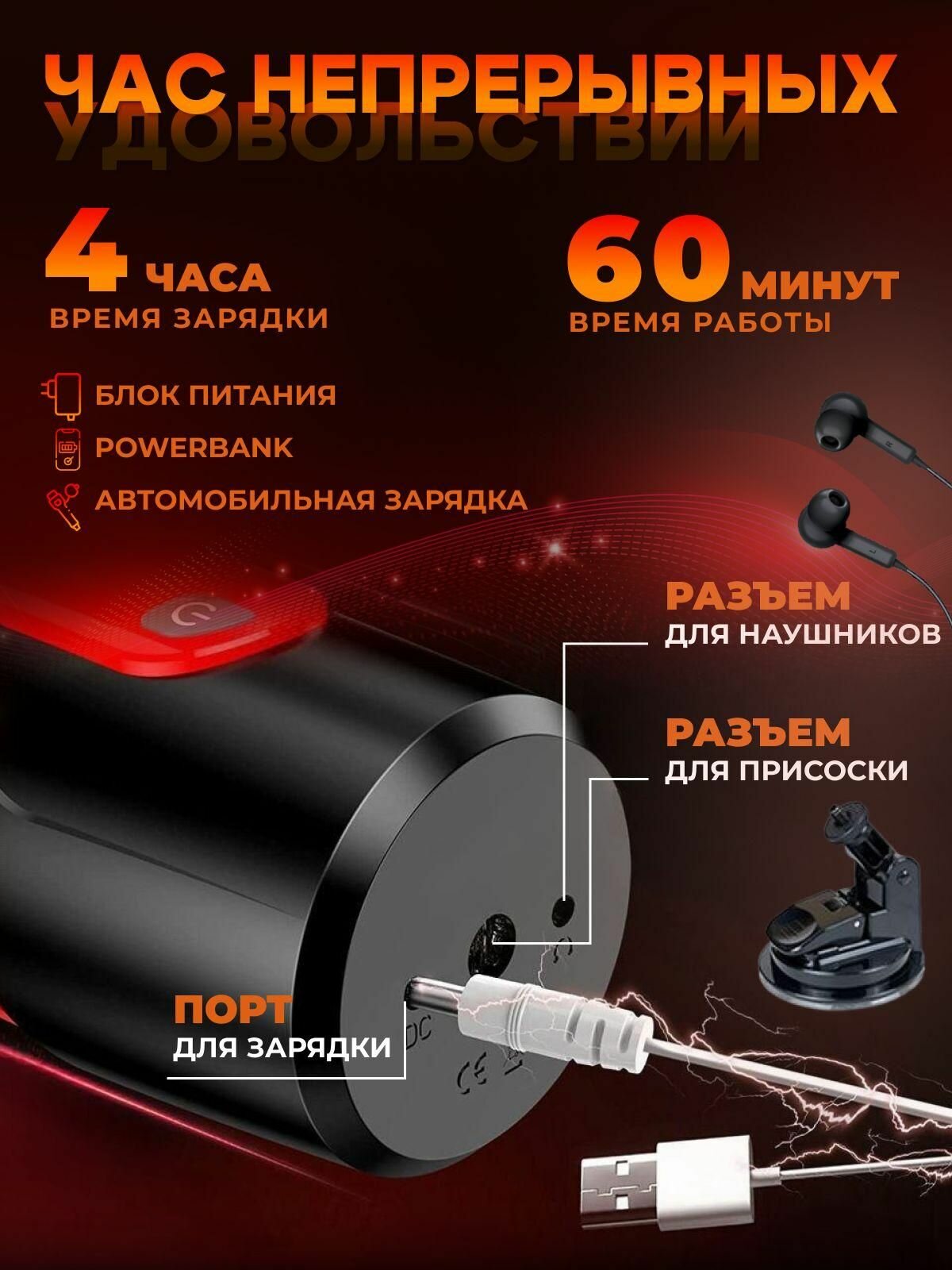 Мастурбатор мужской автоматический телескопический с фрикциями и вращениями на присоске 1