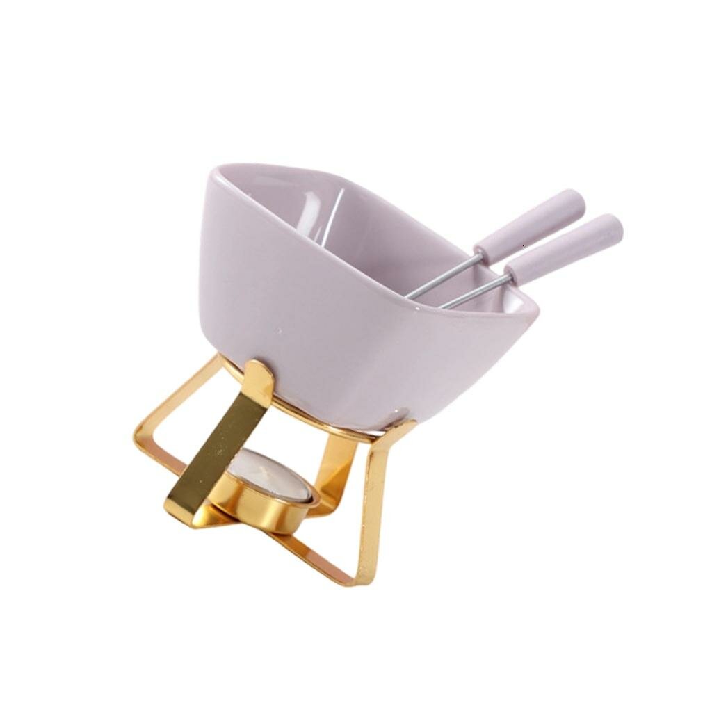 Керамическая фондюшница с чугунной подставкой и противоскользящим дном, Чаша - Золотая полка