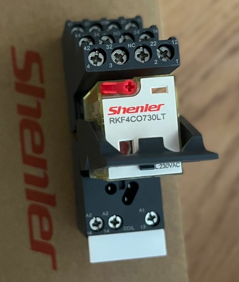 RKF4CO730LT_Реле в сборе с колодкой, скобой, маркировкой (4CO, 6A, 230VAC, "тест", "LED")_SHENLER