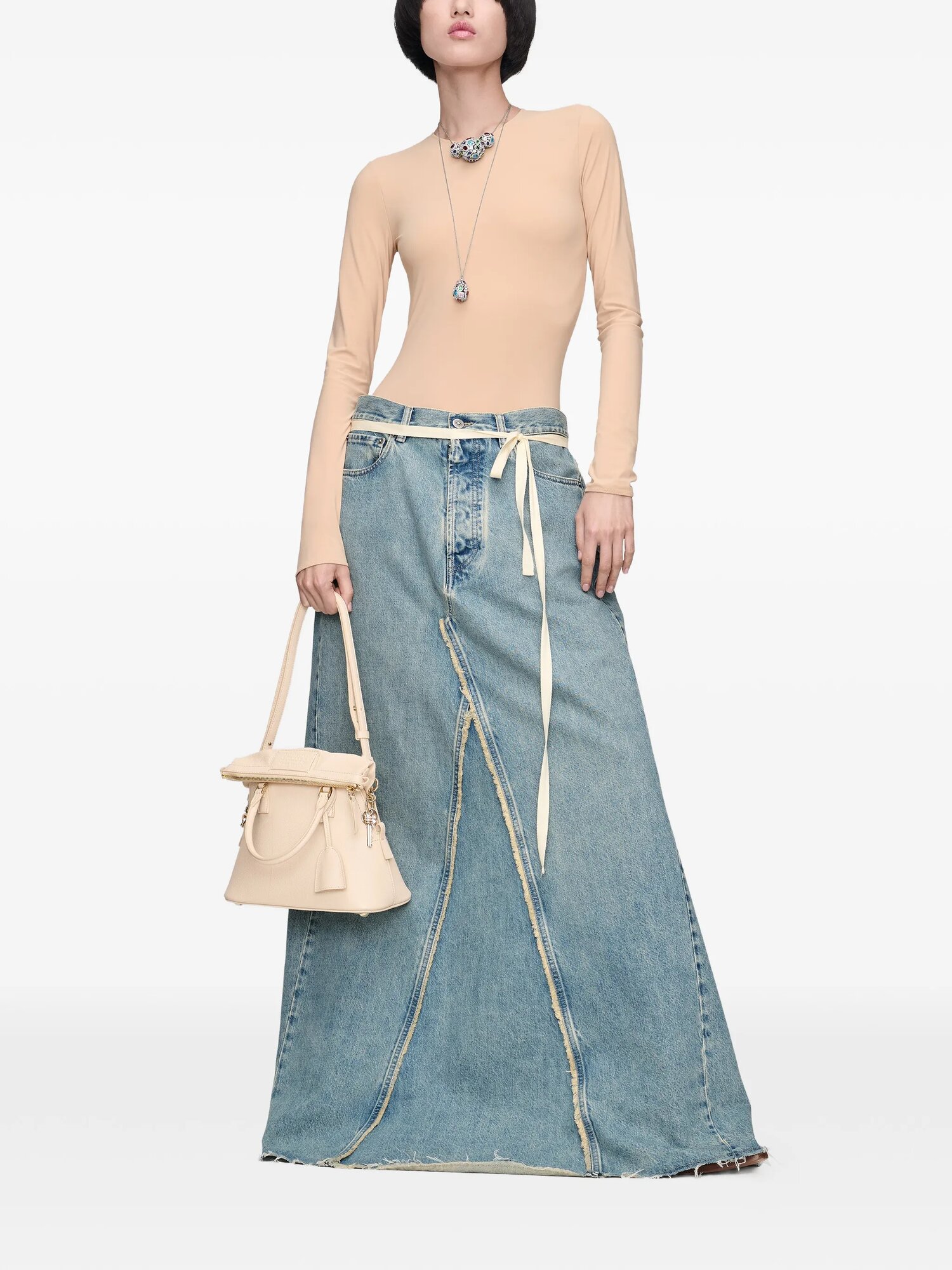 Юбка Maison Margiela Frayed string-detail maxi cotton skirt, размер 40, синий — фото 1