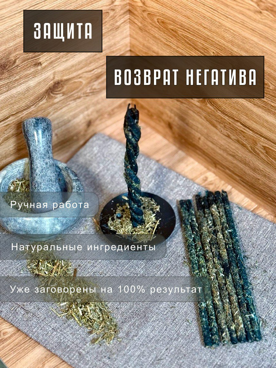 Набор черных травяных свечей для снятия негатива и защиты. Возврат негатива. 7 штук
