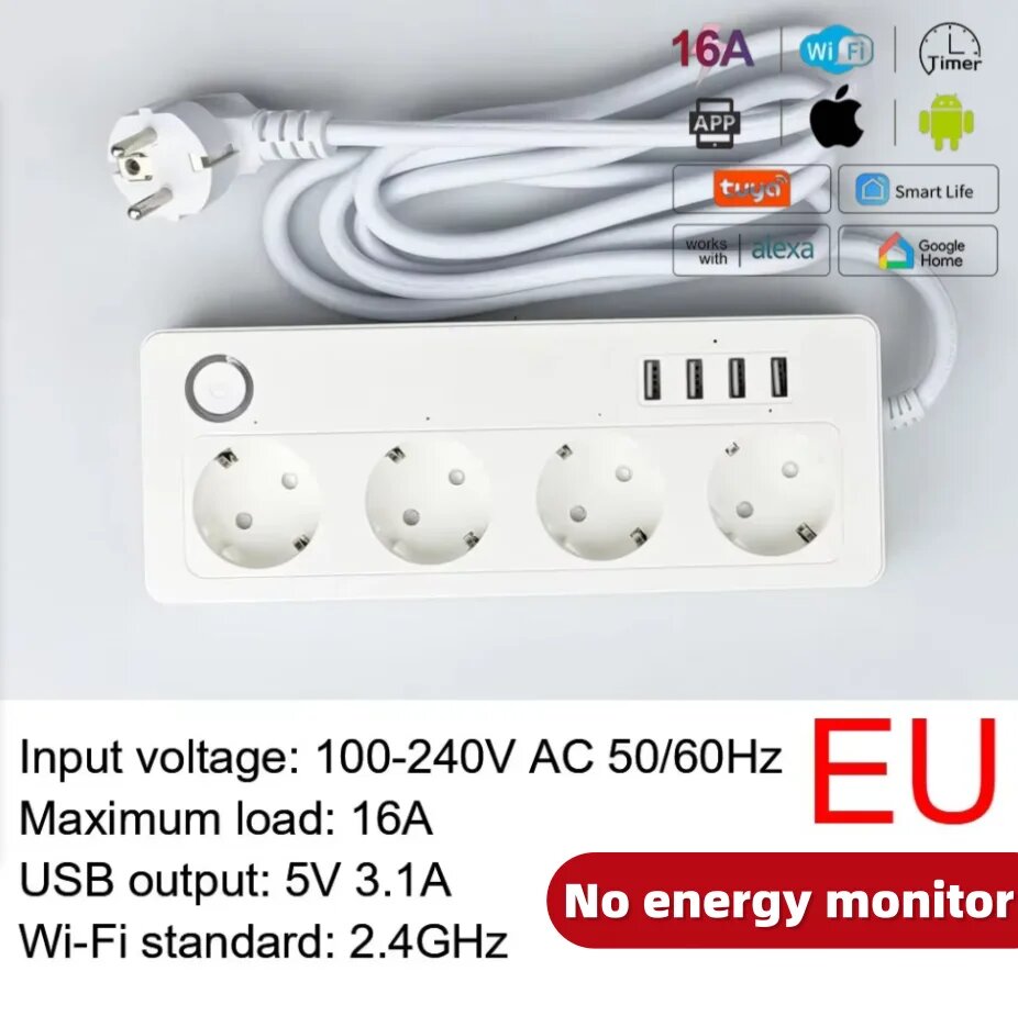 Умная розетка EU Smart Power Strip с 4 розетками и USB 5V 3.1A