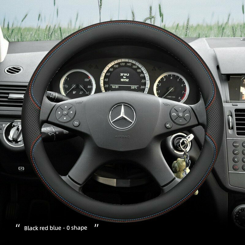 Натуральная кожа рулевая накладка для Mercedes-Benz круглой формы красно-синяя полоса для 05-13 C-Class E-Class
