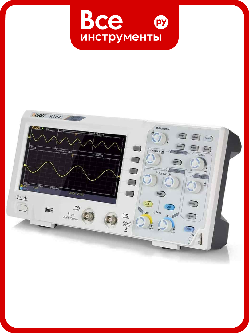 Настольный осциллограф OWON SDS1102 OW119, цифровой двухканальный прибор с подсветкой дисплея и питанием от сети
