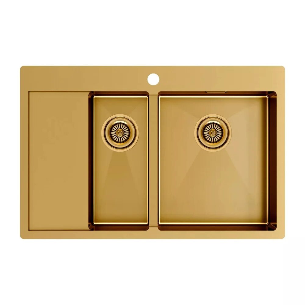 Мойка кухонная Paulmark Kroner PM227851-BGR металлическая, 78x51, прямоугольная, мойка для кухни, с крылом, золотая