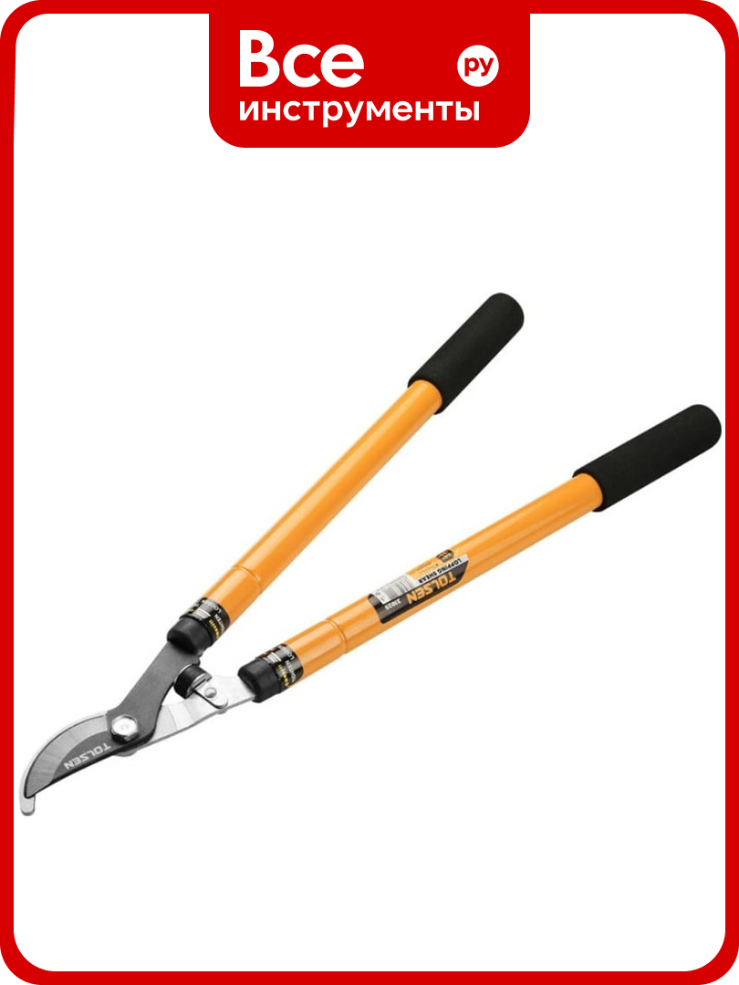 Кустарниковый секатор TOLSEN с телескопической рукояткой, 24"-36" 31025, покрытие ПВХ, полупрофессиональный тип привода