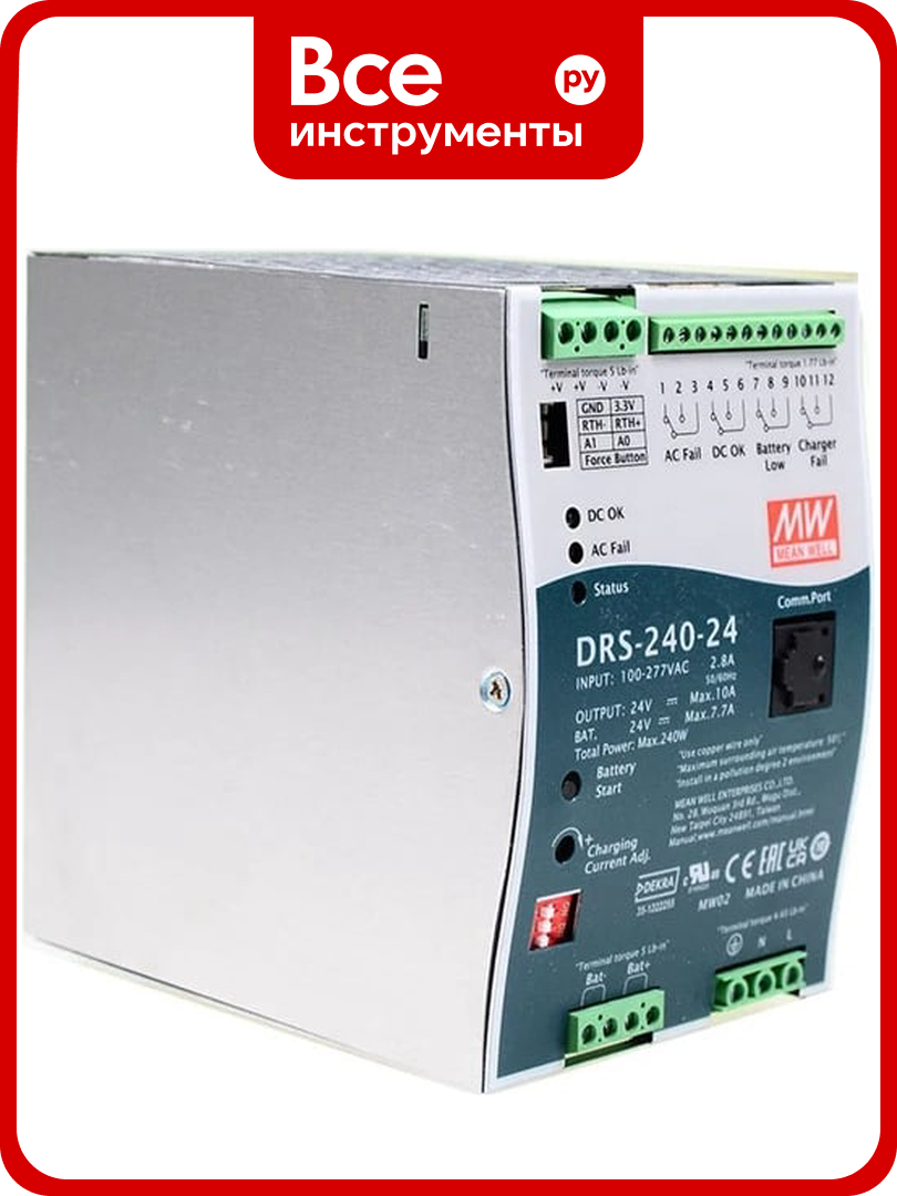 Источник питания Mean Well DRS-240-24 AC-DC для систем безопасности Т03724199 с защитой от короткого замыкания