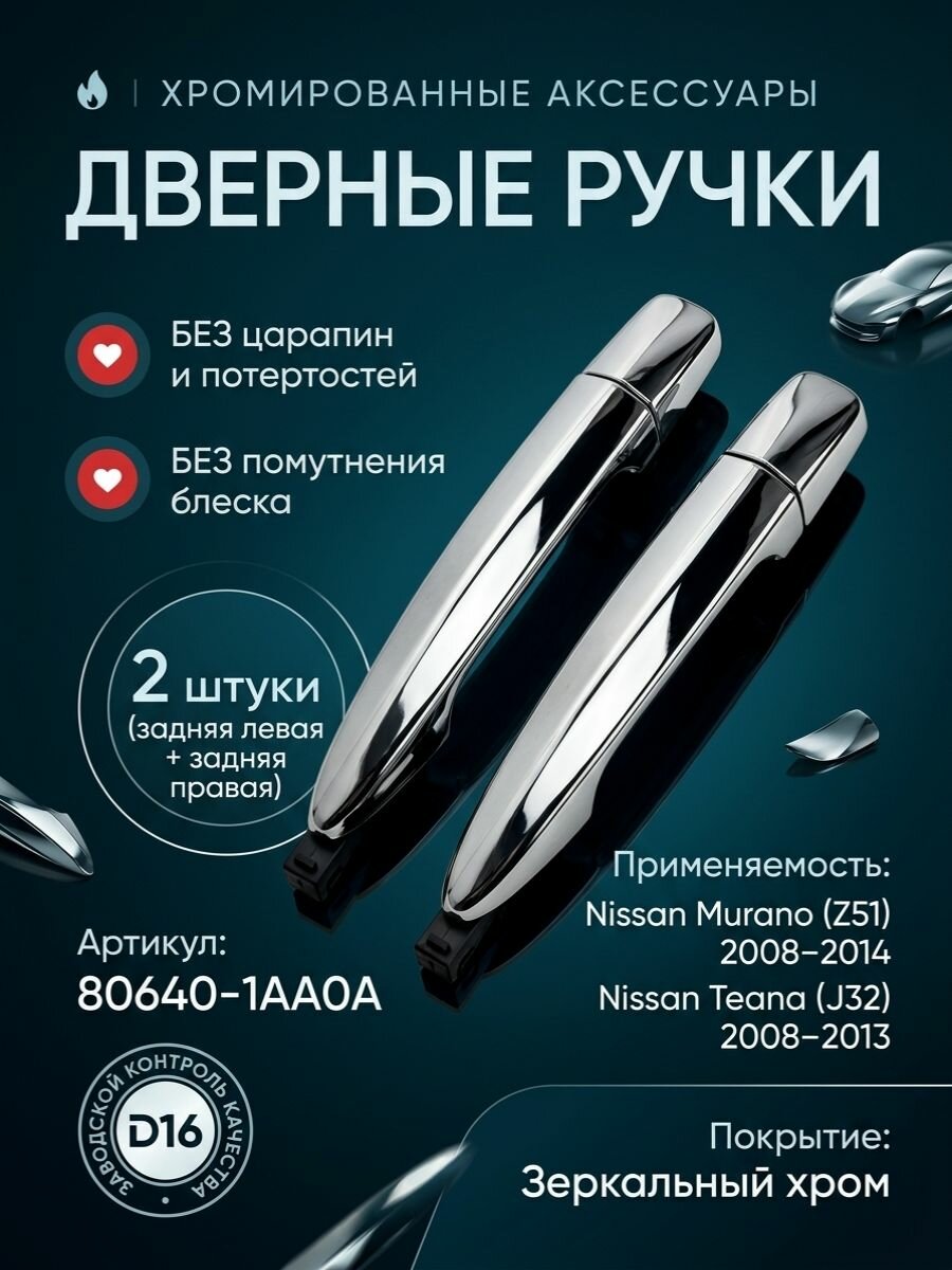 Комплект задних наружных ручек (2 шт, левая + правая) для Nissan Murano Z51 / Teana J32, арт. 80640-1AA0A, бренд D16