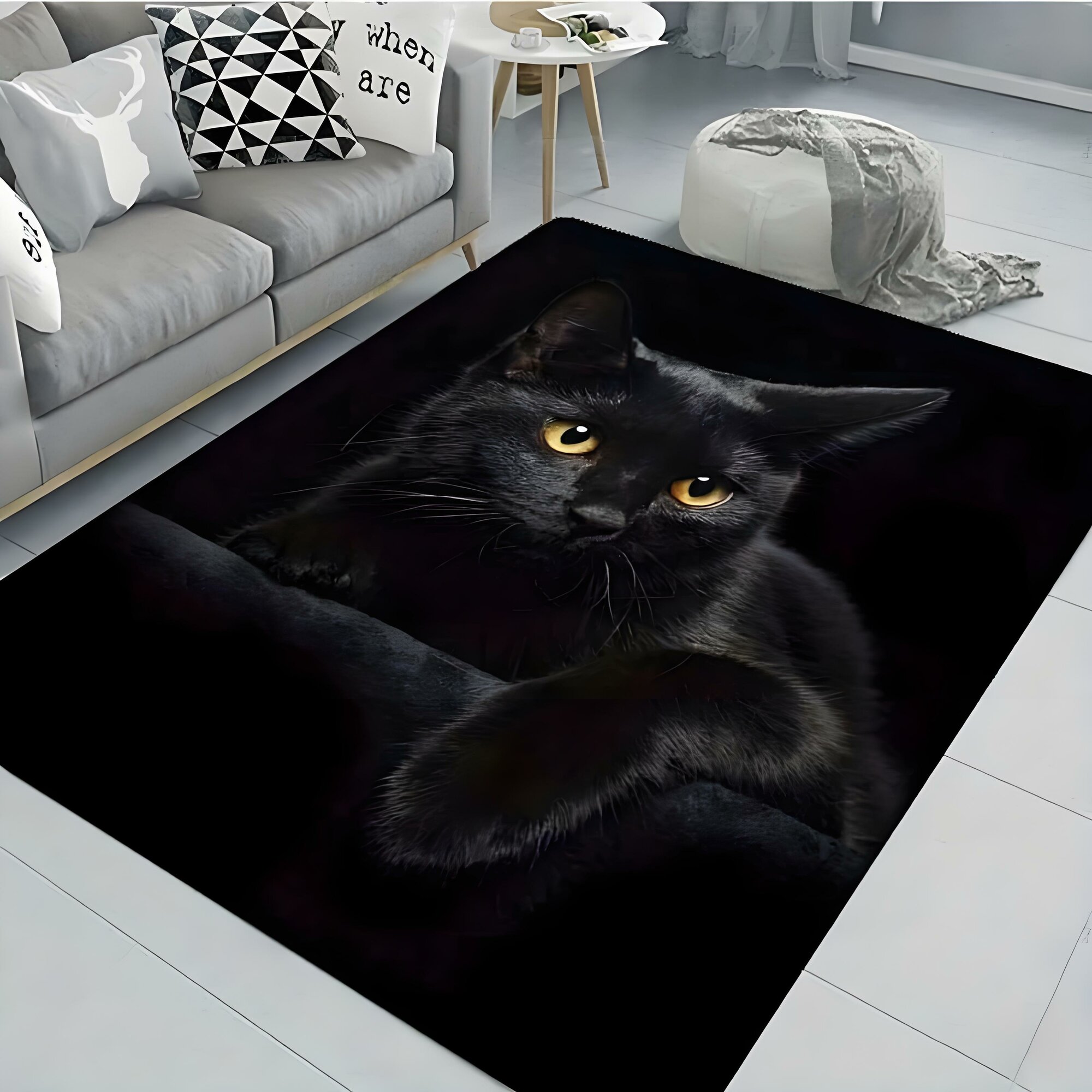 3D - черное животное кошачий рисунок противоскользящий ковер, Размер 120x160cm.3D Ковровый пол в гостиной