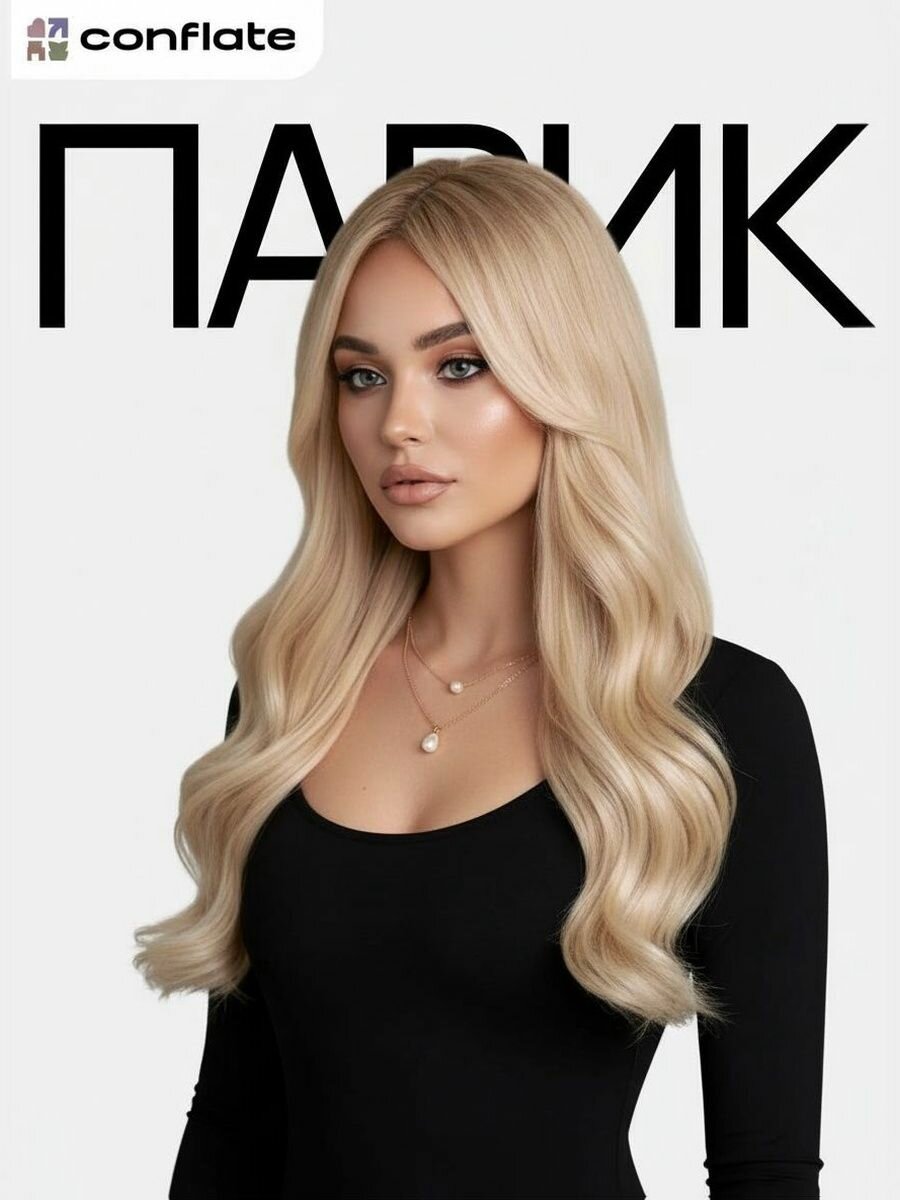 Парик женский, длинный кудри, блонд Conflate