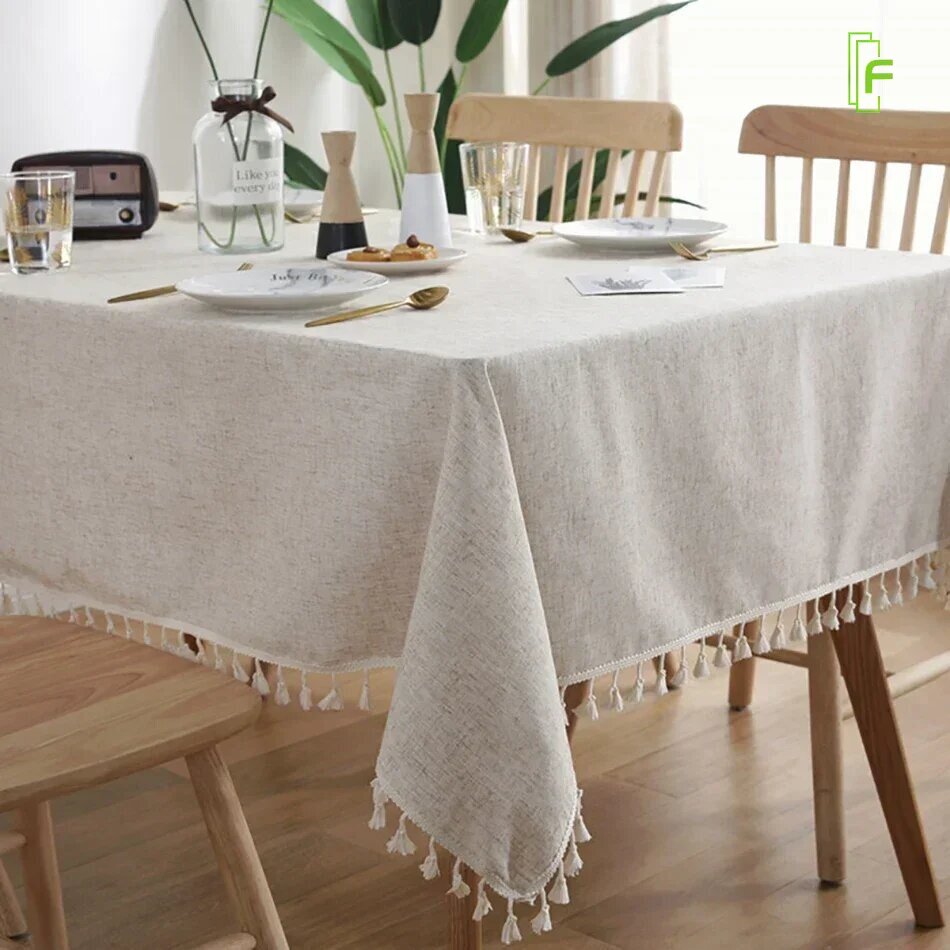 Льняная скатерть Yaapeet 100x140cm, A Скатерть, лен, веревка, кружево, полиэстер, лен льняной