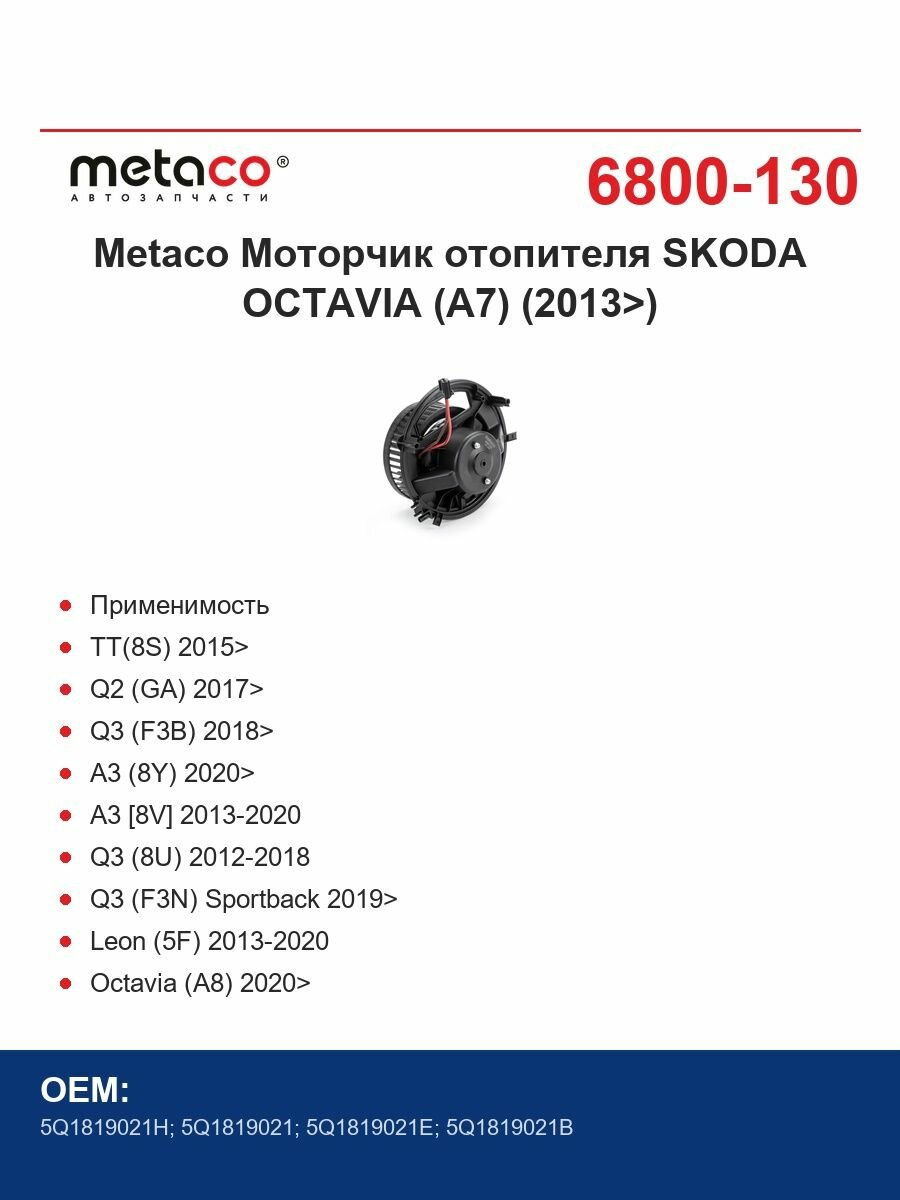 Metaco Моторчик отопителя SKODA OCTAVIA (A7) (2013>)