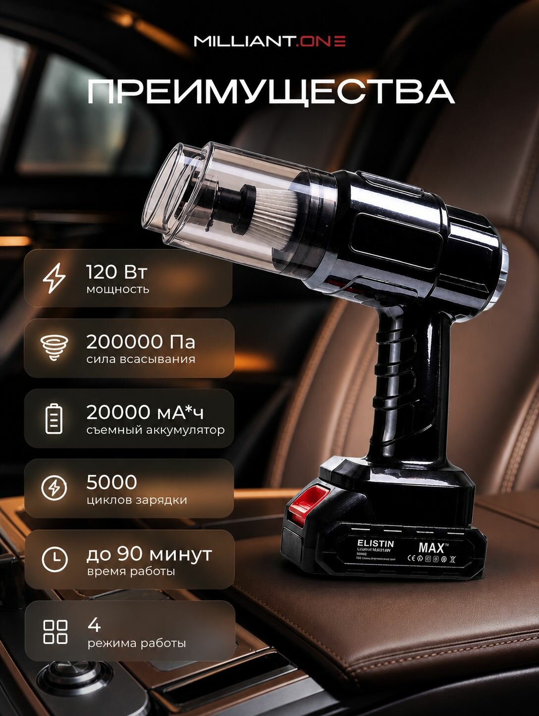 Пылесос для автомобиля беспроводной мощный / Ручной пылесос для автомобиля и дома
