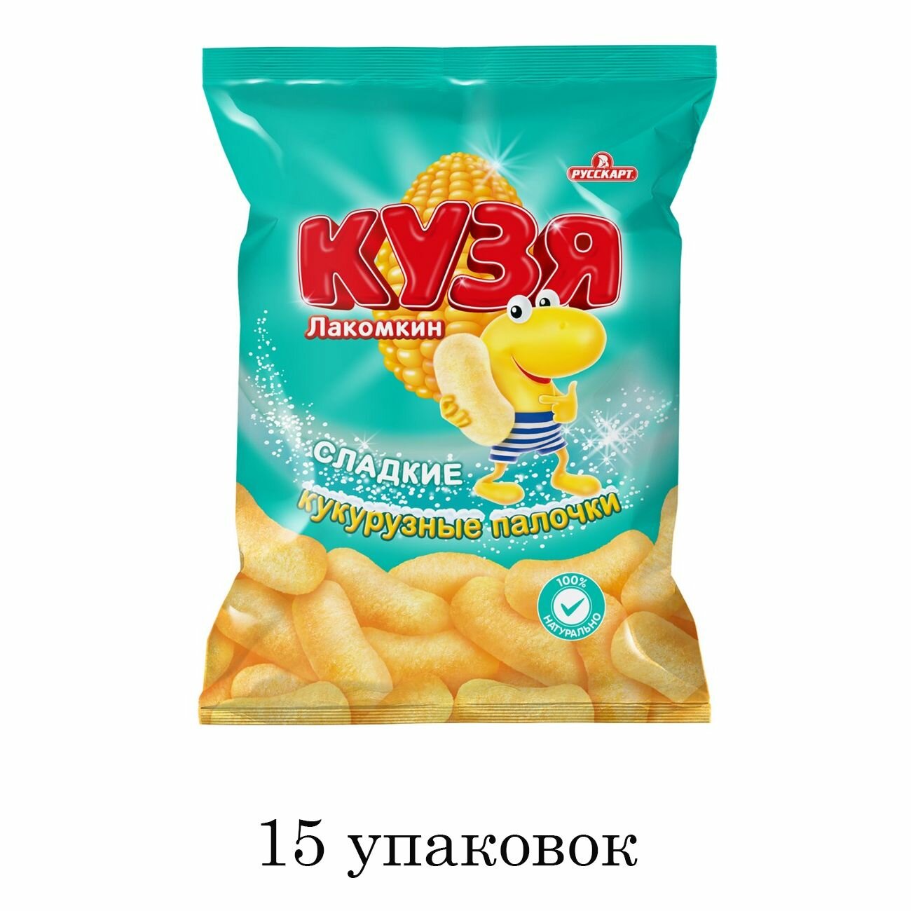 Кузя Лакомкин кукурузные палочки с сахарной пудрой, 100г, 15 уп /