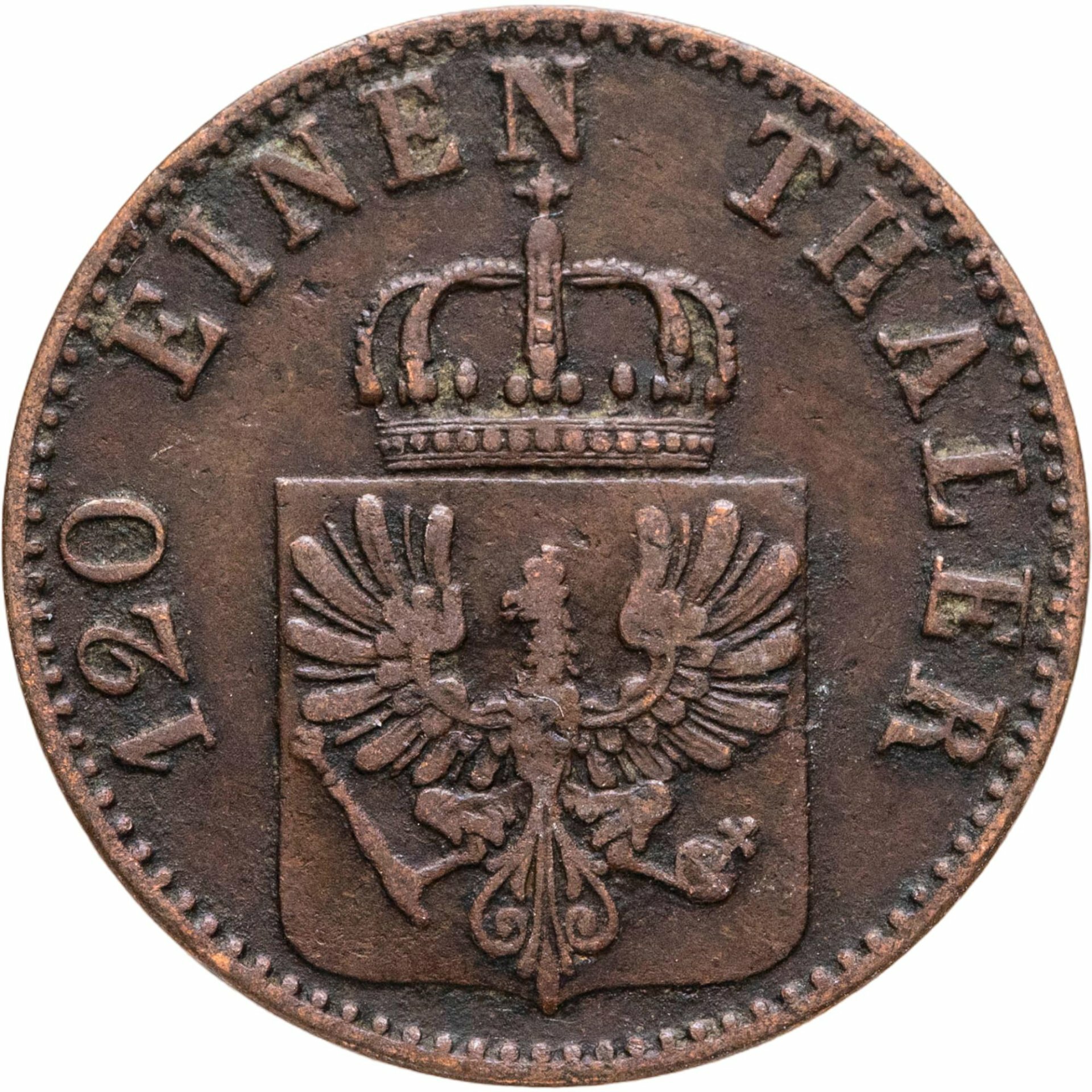 Пруссия 3 пфеннига 1863, Медь, в сохранности VF-XF