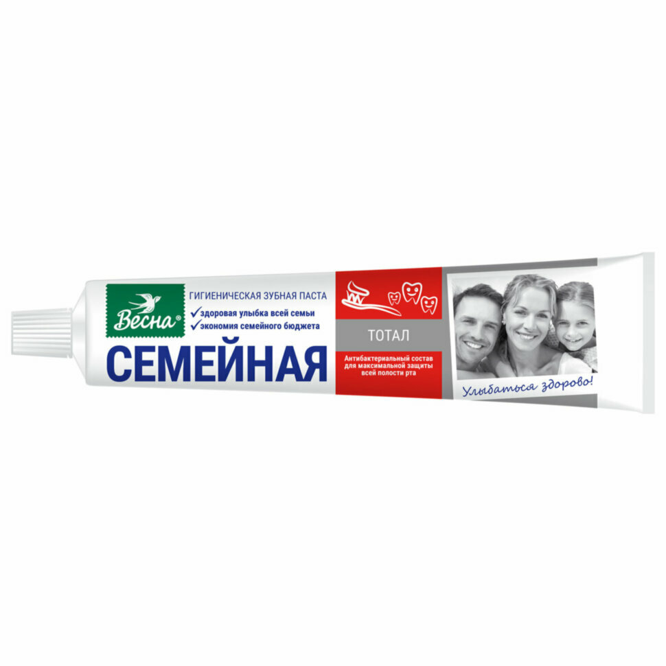 Зубная паста 90 г семейная (Весна) "Total", отбеливающая, защита от кариеса, 8098, 608735