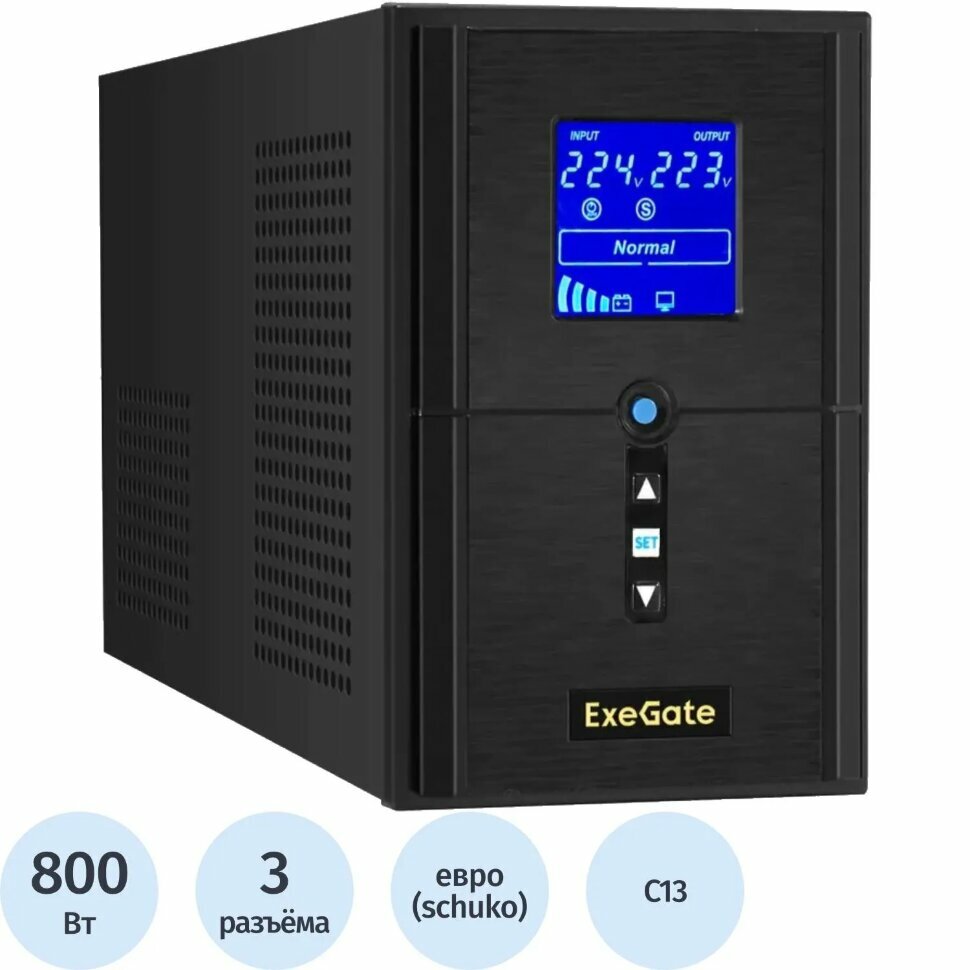 ИБП ExeGate SineTower SN-1000 лин-инт,1000ВА/800Вт,2EURO+1xC13(EX295981RUS), 2120905