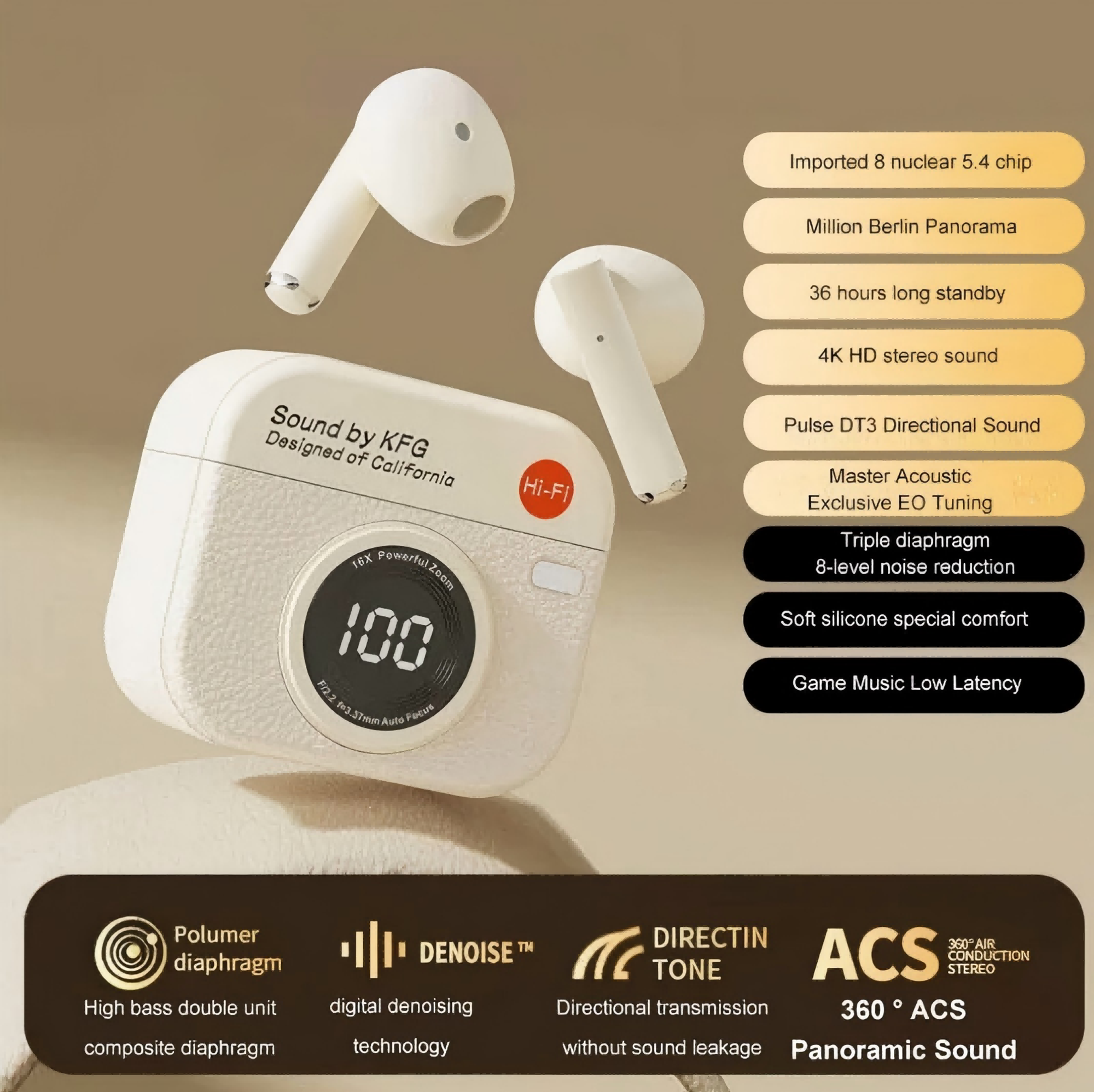 Wireless Bluetooth Earphones TWS, бел шумоподавление вкладыши кейс