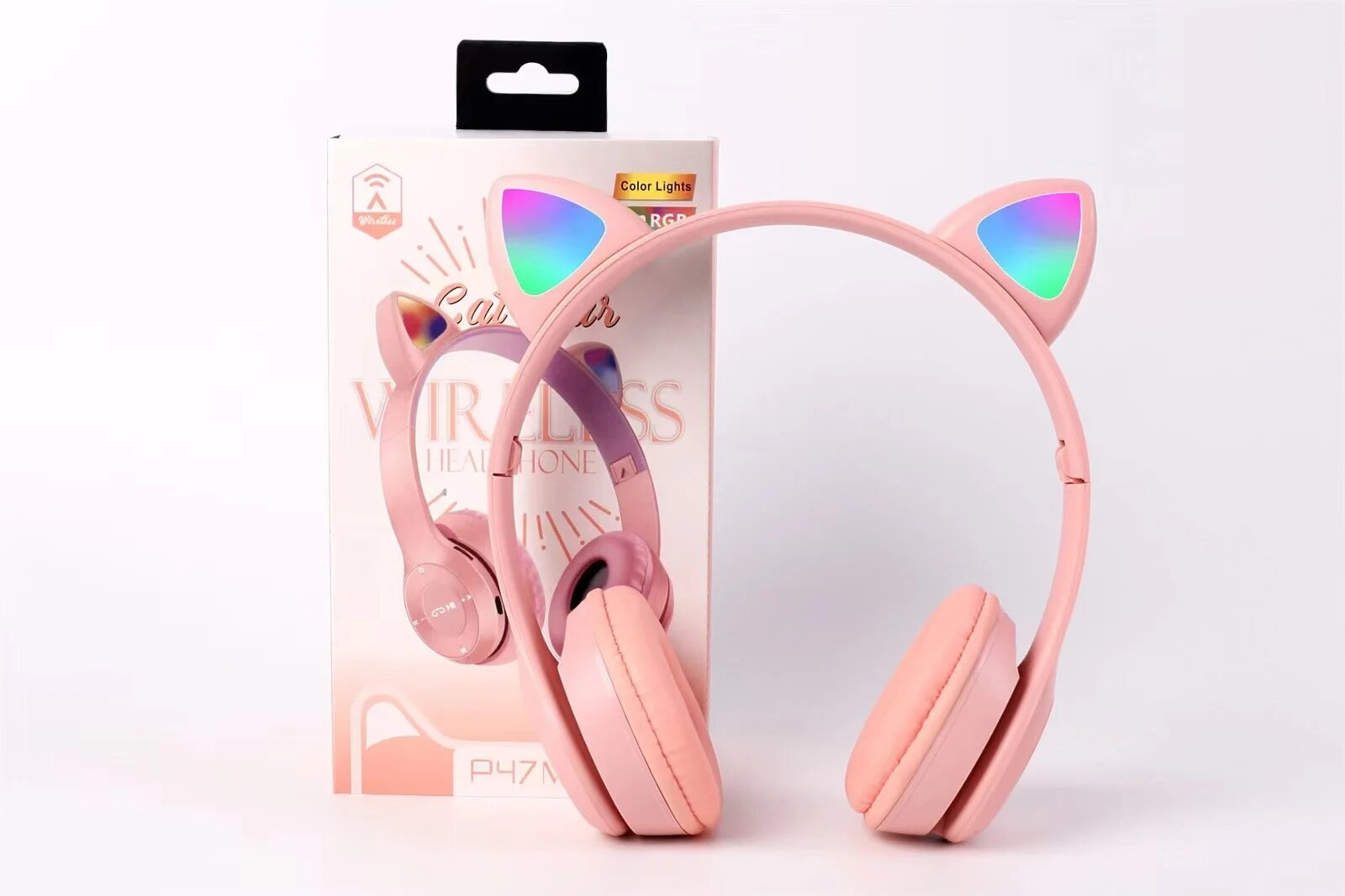 Светящиеся Bluetooth наушники Cat Ear для детей Pink