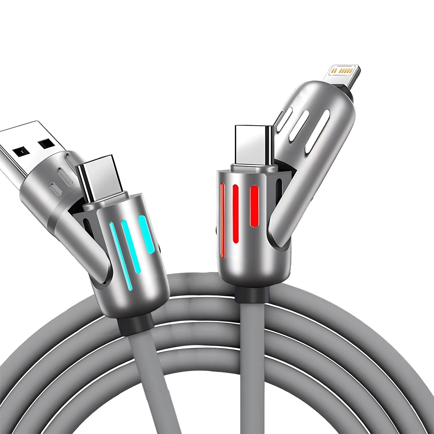 Многофункциональный USB-кабель Type-C 4-в-1 Для Передачи Данных И Сверхбыстрой Зарядки Серый, Gray
