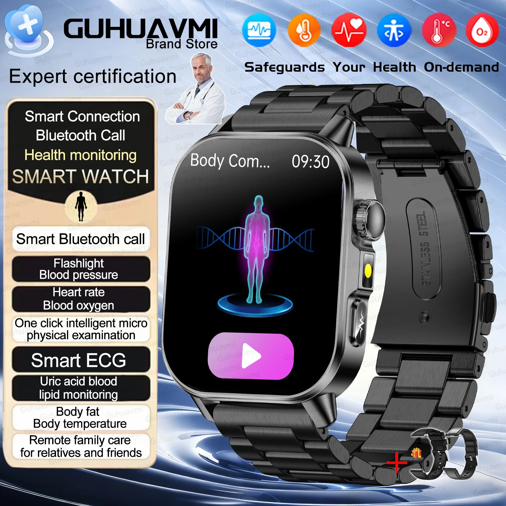Smartwatch GUHUAVMI Black Steel 2A с ECG и Bluetooth звонками