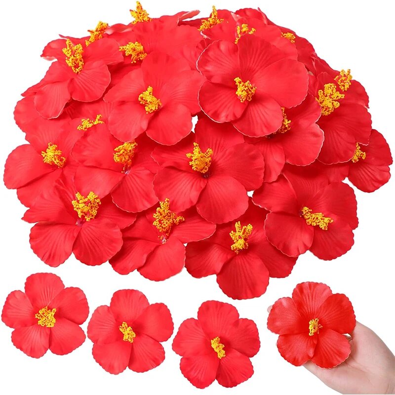 Искусственные цветы гибискус красные, 9,5 см, 5 шт