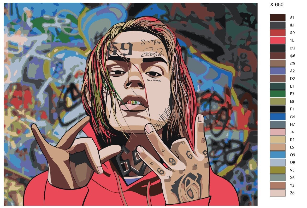 Картина по номерам X-650 "Репер 6ix9ine" 80x100