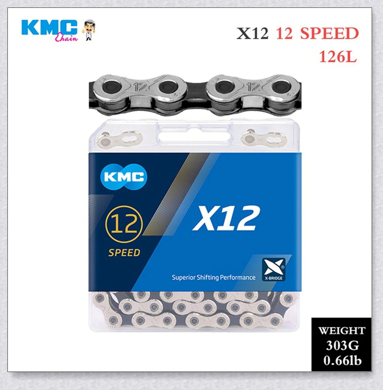 Цепь KMC X12 12-скоростная 126L Silver Black