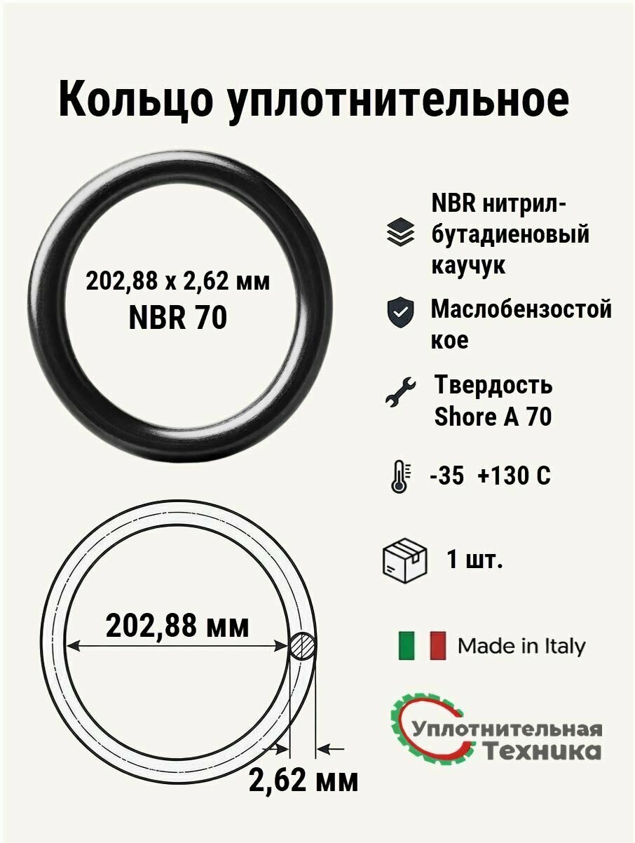 Кольцо уплотнительное 202,88х2,62 NBR70, 1 шт.