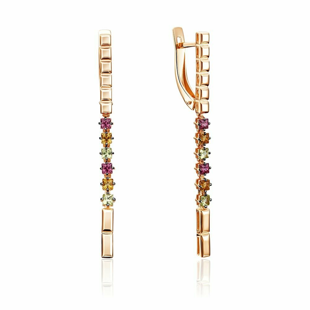 Серьги, красное золото, 585 проба, гранат, цитрин, хризолит