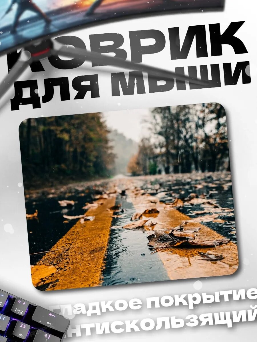 Коврик для мыши Осенняя дорога в тумане